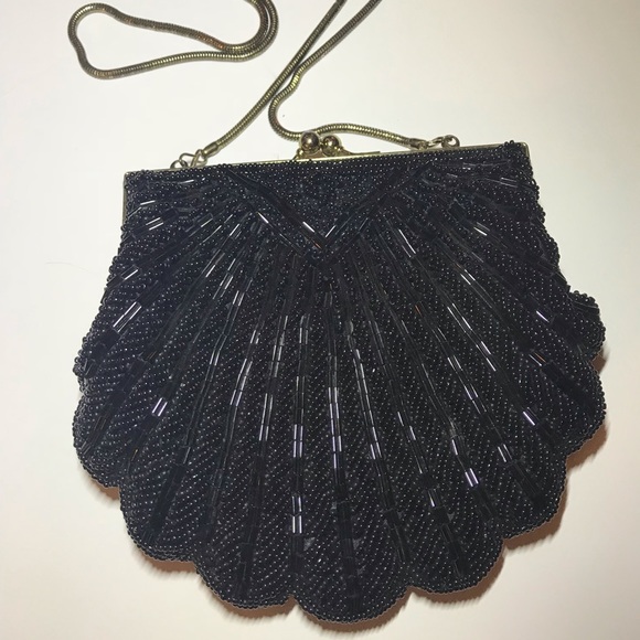 Bags | Beaded Clam Shell Clutch With Slinky Strap Nice | Poshmark